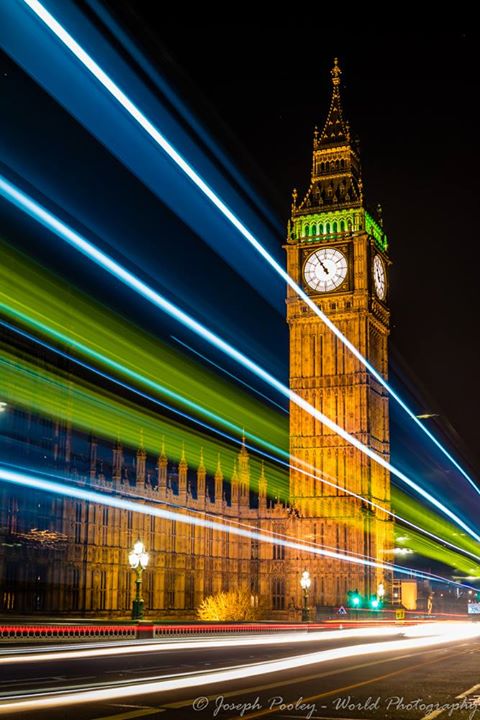 Big Ben. Traffic light trace. - Joseph Pooley Photography